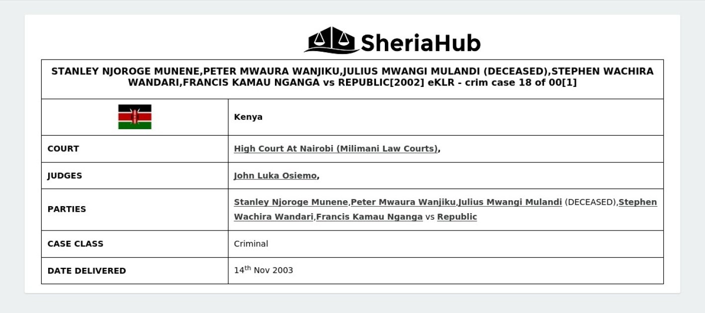 Stanley Njoroge Munene,Peter Mwaura Wanjiku,Julius Mwangi Mulandi (Deceased),Stephen Wachira ...