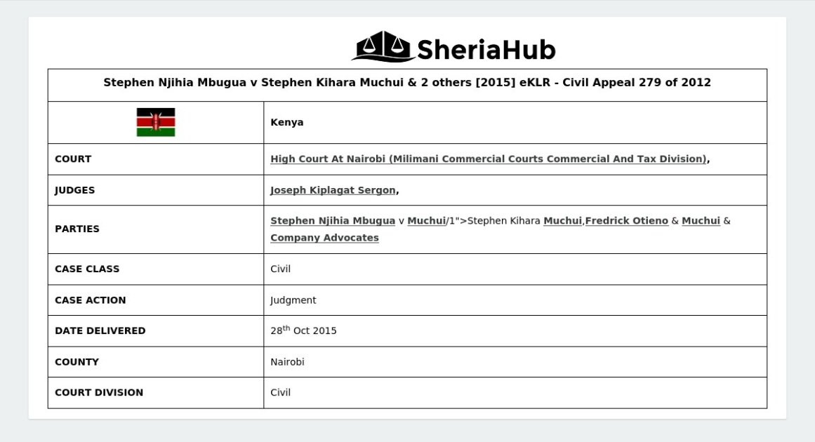 Stephen Njihia Mbugua V Stephen Kihara Muchui & 2 Others [2015] Eklr