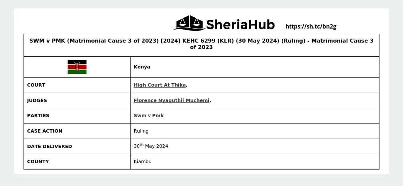 Swm V Pmk (Matrimonial Cause 3 Of 2023) [2024] Kehc 6299 (Klr) (30 May ...