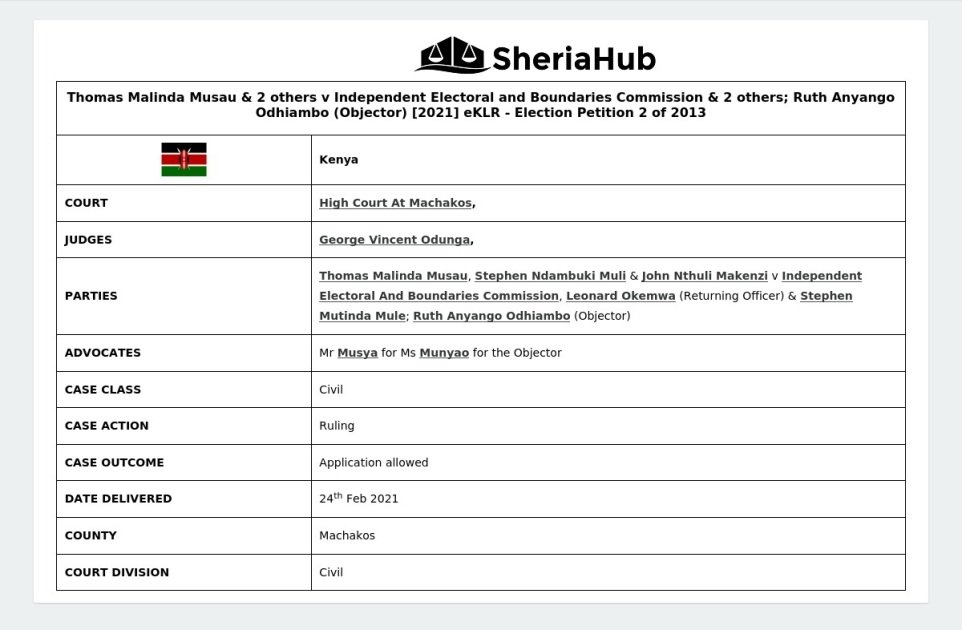 Thomas Malinda Musau & 2 Others V Independent Electoral And Boundaries ...