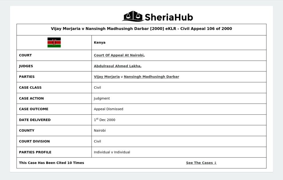 Vijay Morjaria V Nansingh Madhusingh Darbar [2000] Eklr