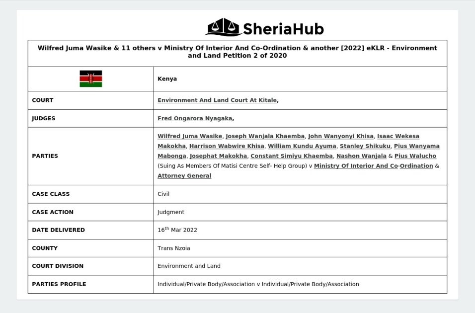 Wilfred Juma Wasike & 11 Others V Ministry Of Interior And Co ...