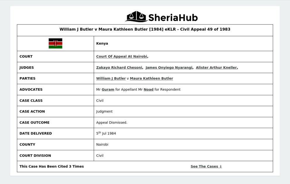William J Butler V Maura Kathleen Butler [1984] Eklr