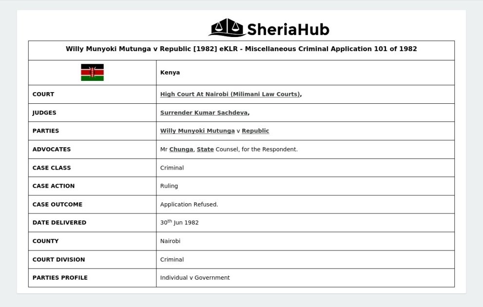 Willy Munyoki Mutunga V Republic [1982] Eklr