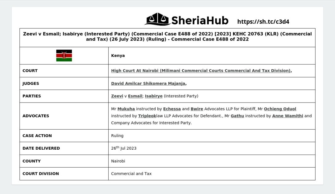 Zeevi V Esmail; Isabirye (Interested Party) (Commercial Case E488 Of ...